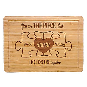 Mothers Day Gifts for Mom, Personalized Mom Puzzle Cutting Board with Custom Kids Names, Personalized Gifts for Mothers, Mom Cutting Board for Birthday, Christmas, Grandma Gifts from Grandkids