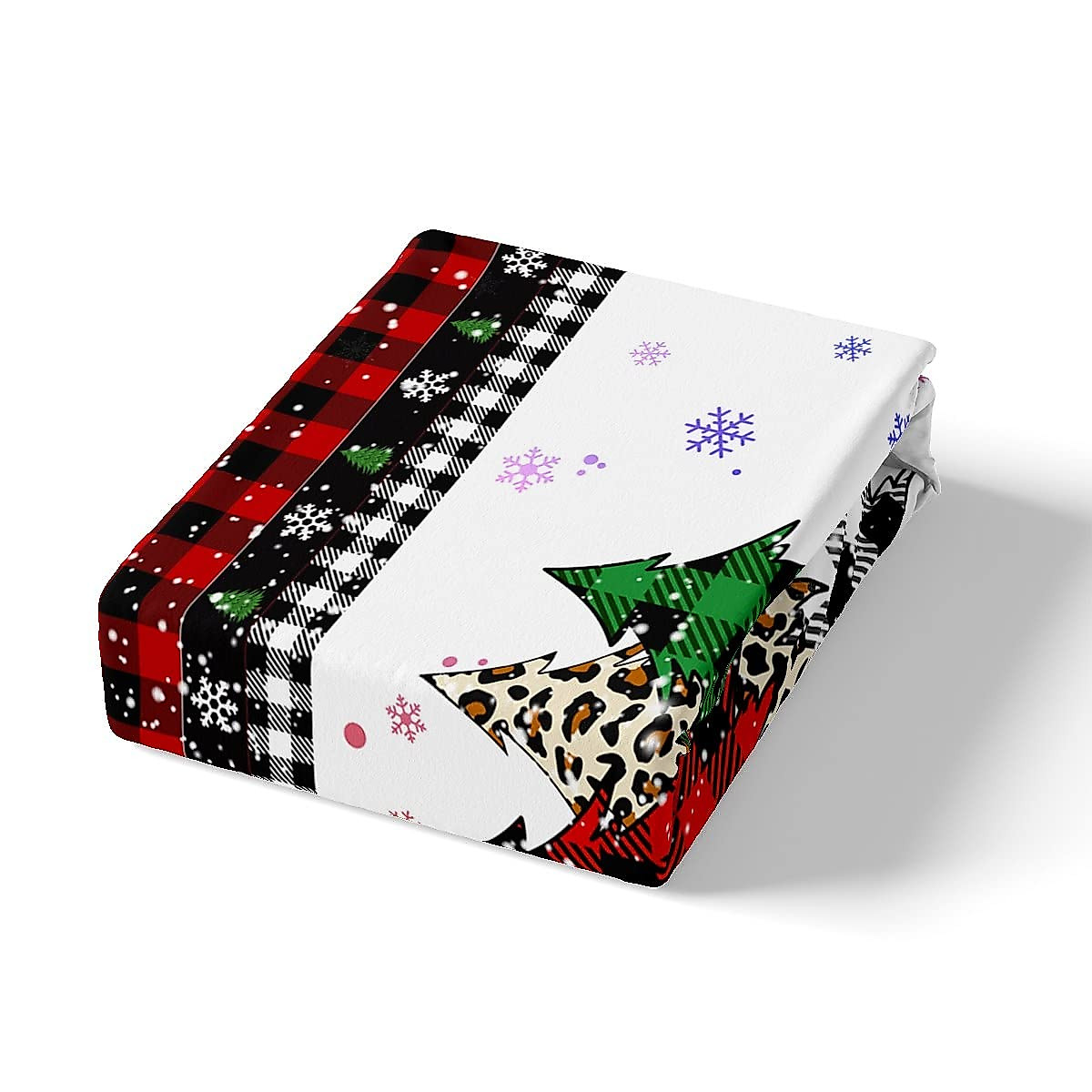 Christmas Snowflake Kids Duvet Cover Set King Size,Plaids Leopard Pine Tree Bedding Set,Girls Boys Adults Room/Xmas Cabin Decor,Holiday Rustic Comforter Cover,Red Black Quilt Cover,3pcs,2 pillowcases