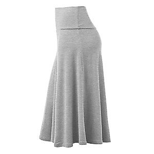Lock and Love LL WB1105 Womens Lightweight Fold Over Flared Midi Skirt S Heather_Grey