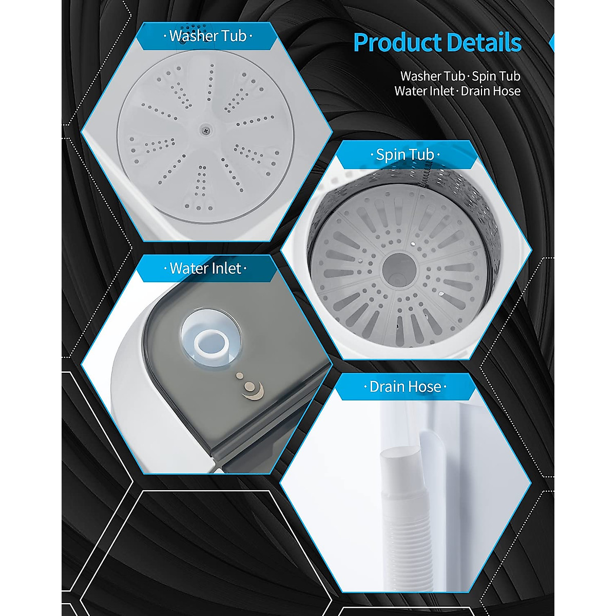 TABU 17.6Ibs Portable Washing Machine, Compact Washer Machine, Mini Washing Machine, Twin Tub Washer and Spiner, Ideal for Dorms, Apartments, RVs, Camping etc (White & Grey)