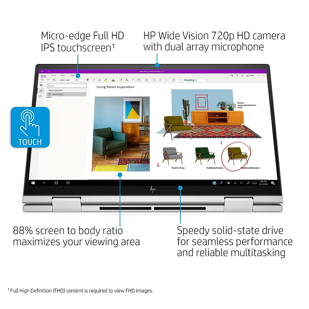 HP Envy x360 15.6" Touchscreen 2-in-1 Laptop - 1080p - Intel Core i5-1135G7-16GB RAM - 512GB SSD - Windows 10 PRO - Intel® Iris® Xe Graphics - w/HDMI Cable
