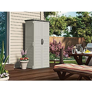 Suncast Vertical Tool Shed - Outdoor Storage Shed for Backyards and Patios - 20 Cubic Feet Capacity for Long Handled Tools and Garden Accessories