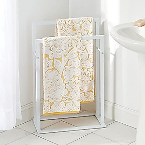 mDesign Metal Tall 2-Tier Free-Standing Towel Rack Holder for Bathroom Storage and Organization, Floor Stand Holds Bath, Hand Towels; Great for Guest, Half, Kids' Bathrooms - Matte White