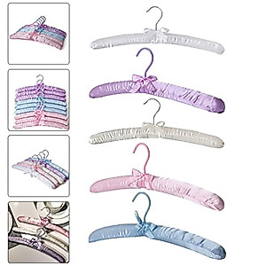 5Pcs Clothing Hangers, Felt Hangers Bride Hanger Padded Hangers Wedding Dress Hanger Anti Slip Fabric Hangers Satin Hangers for Sweaters Dresses Weddings Lingerie, Random Color