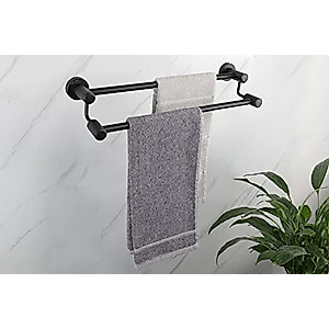 TocTen Double Bath Towel Bar - Thicken SUS304 Stainless Steel Towel Rack for Bathroom, Bathroom Accessories Double Towel Rod Heavy Duty Wall Mounted Towel Holder (Matte Black, 16 in)