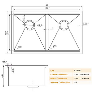 33 Inch Double Bowl Undermount Kitchen Sink Workstation-Bokaiya 33x19 Stainless Steel Undermount Double Bowl Kitchen Sink 16 Gauge Deep 50/50 Low Divide Undermount Sink
