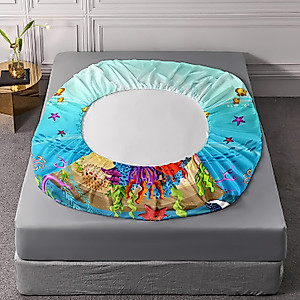XYNHML Sea Turtle Fitted Sheet Tropical Fish Marine Life Bed Set Reptile Sea Animals Wildlife Bed Cover for Teens Adult Includes 1 Fitted Sheet,2 Pillowcases