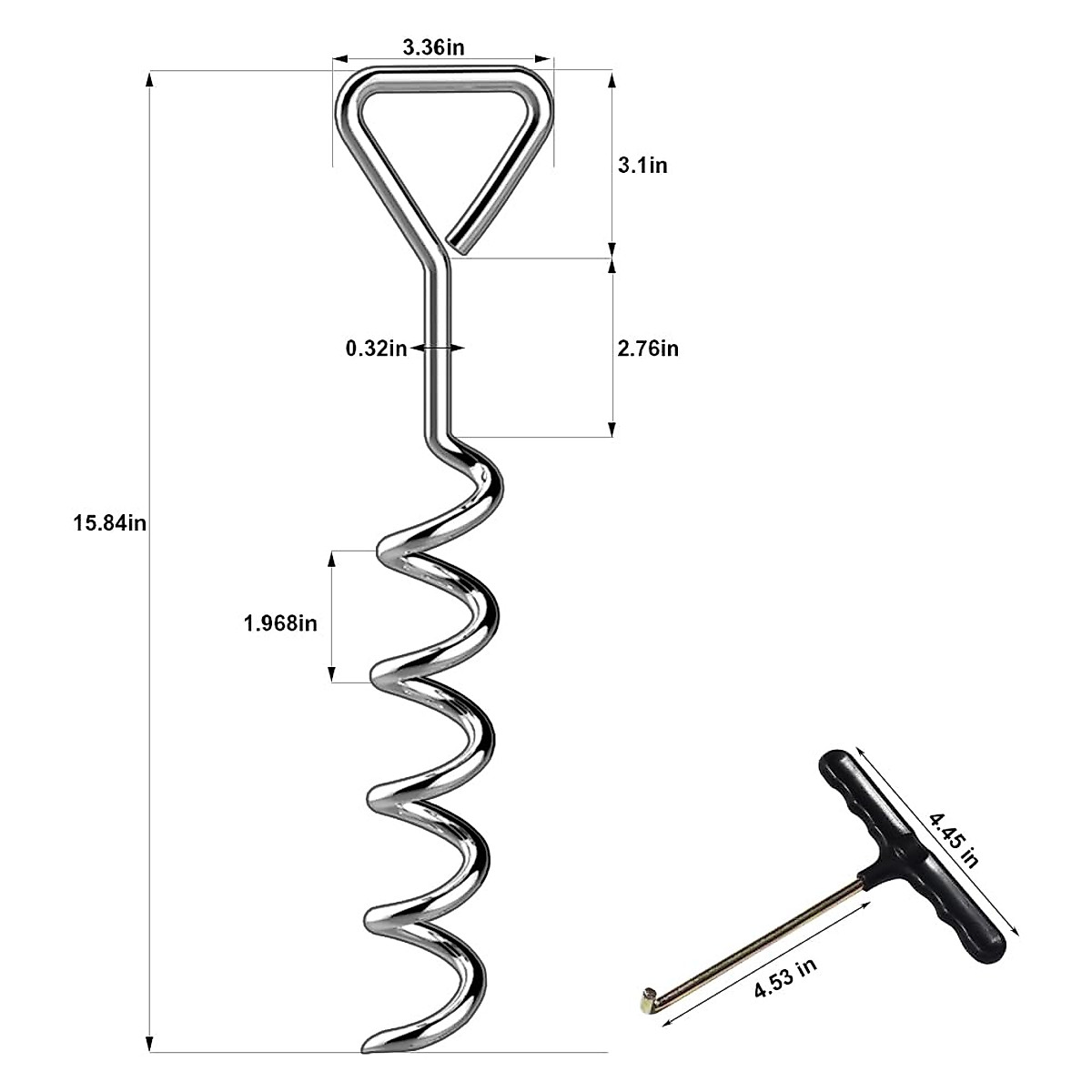 Eurmax USA Trampoline Stakes Trampoline Anchors High Wind Heavy Duty Corkscrew Shape Steel Tent Stakes Trampoline Tie Downs Anchor Kit with T Hook for Trampoline - Set of 4 Bonus 4 Strong Belt,Silver