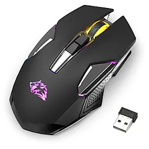 Wireless Gaming Mouse, RGB Wireless Mouse with Silent Ergonomics Button, USB C Rechargeable 7 Colors Cool LED Light Up Computer Mice, 3 Level Dpi for PC Gamer/Game Mauser/Laptop/Chromebook/Mac - Black