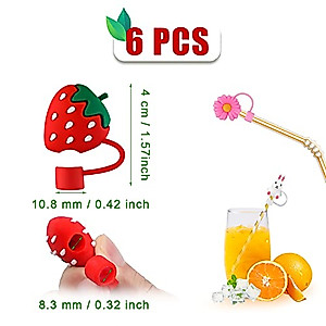 6pcs Straw Covers Cap, Silicone Drinking Straw Tips Lids Straw Covers for Reusable Straws Straw Toppers for Sippy Cups with 6-8mm Straws Dust-Proof (6 Different Cute Cartoon Patterns)