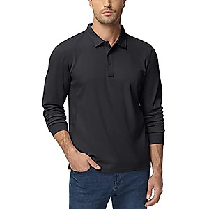 TACVASEN Men's Long Sleeve Polo Shirts Collar Shirts Quick Dry Golf Polo Fishing Tee Shirts Black Polo Shirt for Men