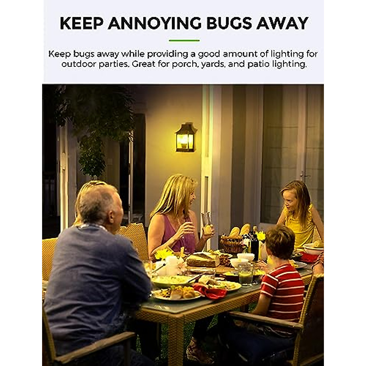 LOHAS Yellow LED Bug Light Bulbs Outdoor, A19 9W Auto On/Off Bug Lights for Outside, 2000K Amber Porch Light Bulb 60W Equi, Non-Attracting, E26 Base, Not-Dimmable, Ideal for Patio, Backyard, 2 Pack