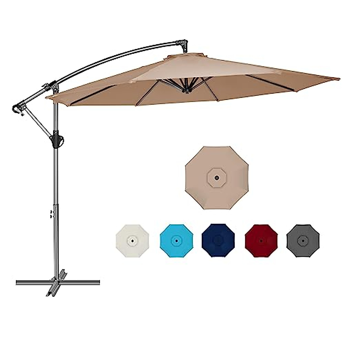 SUNNIMAX Patio Umbrella with base included, 10 FT outdoor offset hanging umbrella for garden, 8 Ribs and UV-Resistant (KHAKI)