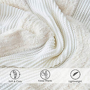 DECOSY Faux Fur Knitted Throw Blanket, Soft Warm Cozy Woven Blanket for Women, Men and Adults, Lightweight Decorative Blanket for Couch, Bed, Sofa, Travel, Suitable for All Seasons (Ivory, 50"x 60")