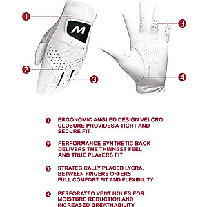 Majek Golf Mens Pro Tour White Cabretta Leather Golf Gloves Comfort Fit Breathable Ventilation for Maximum Feel - 3 Pack (X Large, left)