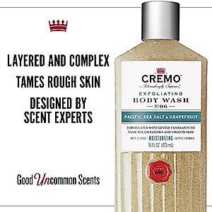 Cremo Exfoliating Pacific Sea Salt & Grapefruit Body Wash, A Refreshing Scent with Notes of Fresh Mint, Citron, Cedar and Moss, 16 Fl Oz (2-Pack)