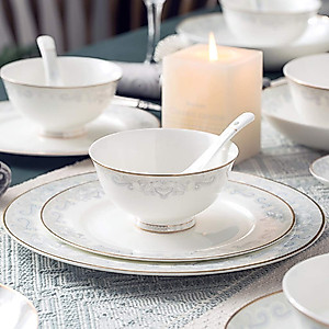 Stylish Dinner Plates,Ceramics Dinnerware Set, Cereals Bowl & Dish & Soup Pot | 58 Pieces Bone China Dinner Sets for Wedding Gifts - Elegant Porcelain Combination Set