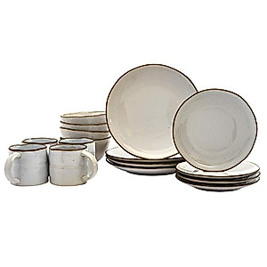 Tabletops Gallery Speckled Farmhouse Collection- Stoneware Dishes Service for 4 Dinner Salad Appetizer Dessert Plate Bowls, 16 Piece Geneva Dinnerware Set