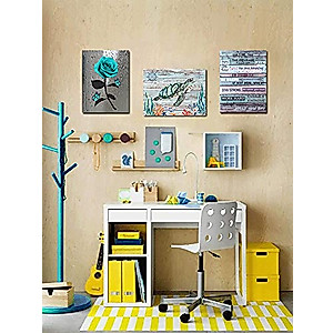 Rtriel Teal Rose Canvas Wall Art Turquoise Blue Flower Prints Contemporary Black and White Pictures for Bathroom Wall Decor 12 x 16 Inch