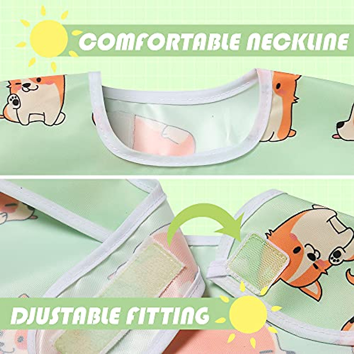 Little Dimsum 3 pack Baby Bibs Waterproof Bib Easy to Clean Feeding Bibs Weaning Bibs Adjustable Closed for Babies Toddlers with Large Pocket 6-36Months(Cat & Dog & Bear)