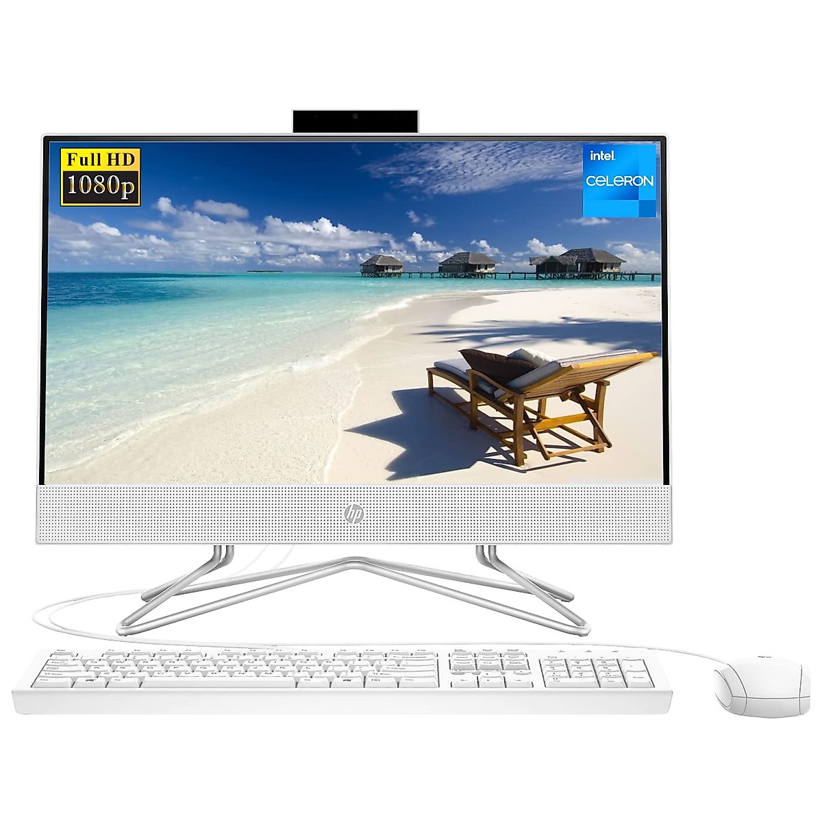 HP All-in-One Desktop, 21.5" FHD Display, Intel Celeron J4025, 16GB DDR4 RAM, 1TB PCIe SSD, Webcam, Wired Keyboard&Mouse, WiFi, HDMI, RJ-45, Windows 11 Home, White