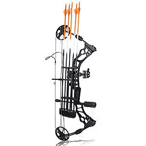 Archery Compound Bow and Arrow for Adults and Youth，Bowfishing and Hunting Bow Set, 320 fps,18"-30" Draw Length,35-70 Lbs Draw Weight, Package with Archery Hunting Equipment Black