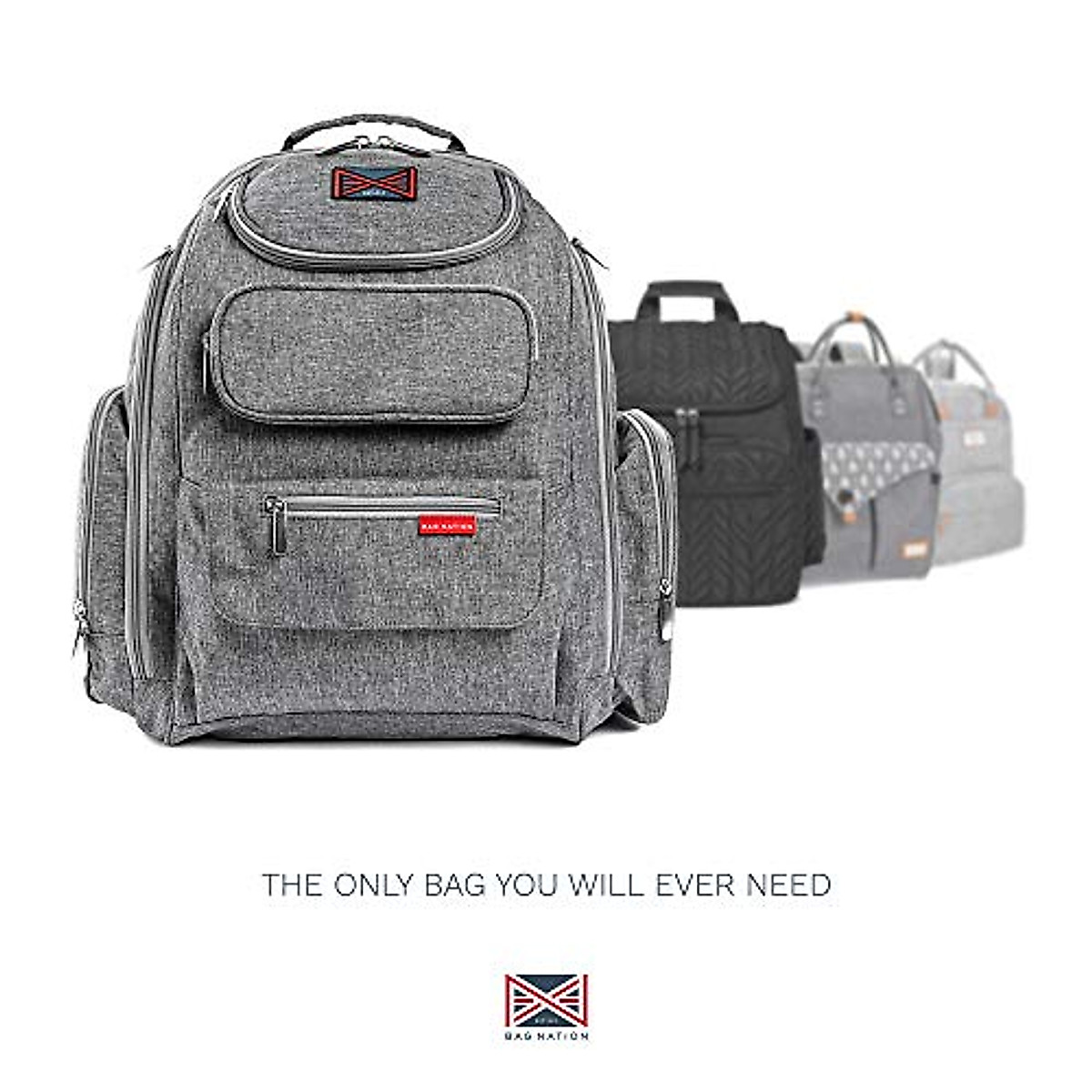 Bag Nation Extra Large Diaper Bag Backpack with Changing Station | Ideal for Twins or 2 Babies | Unisex 3 in 1 with Stroller Straps | Holds All Your Baby’s Essentials (Black)