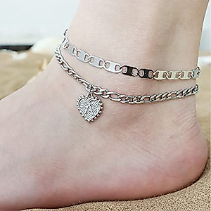 C Silver Initial Anklet for Women Silver Cuban Link Anklet Bracelet for Women Men Dainty Letter Name Ankle for
