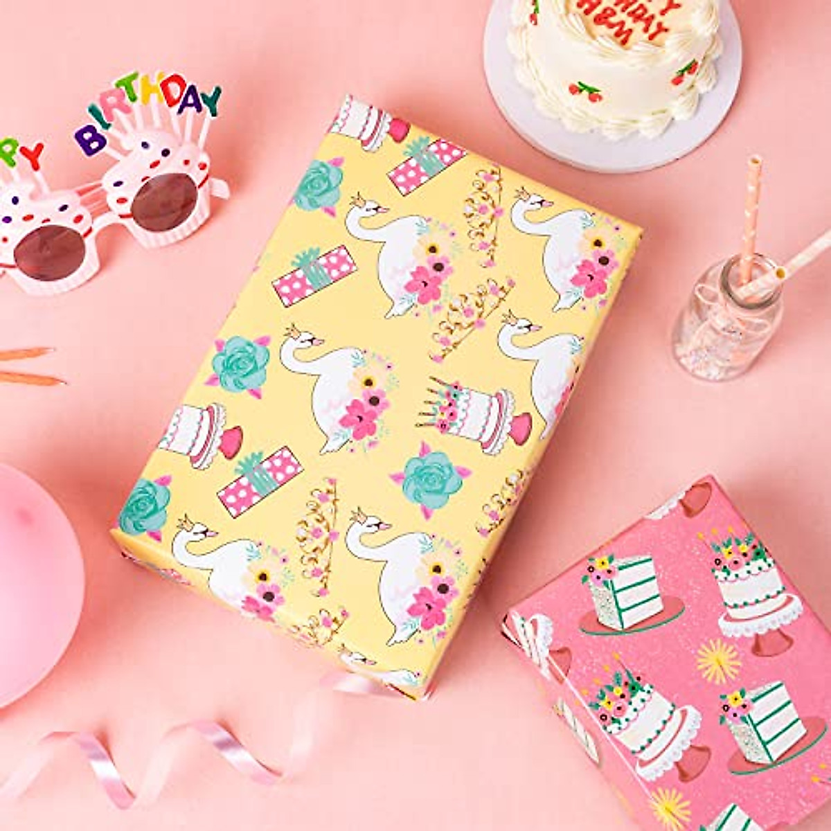 MAYPLUSS Birthday Wrapping Paper Sheet - 12 Folded Flat - Colorful Birthday Text - 19.7 inch X 27.5 inch Per Sheet