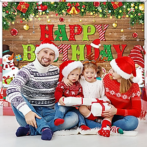 Christmas Birthday Theme Backdrop Merry Xmas Happy Birthday Background with Snowman and Gnome Pattern Xmas Birthday Photo Booth Background Christmas Party Backdrop for Kids Christmas Party Decoration
