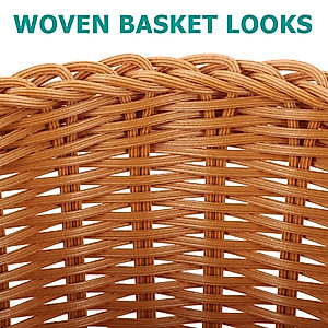 Amosfun Rattan Waste Baskets, Round Woven Trash Can Wicker Garbage Containers Bin Rustic Flower Baskets Laundry Hamper for Home Bathroom Kitchen Office Brown