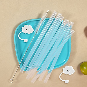 8 Pack Silicone Replacement Straws for 20/30/40 oz Cup,Long Straws with Cleaning Brush and Straw Covers Compatible with Stanley Cup Tumbler