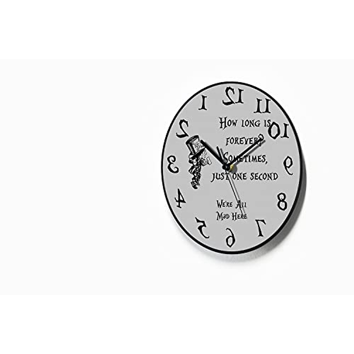 Reverse Wall Clock - Alice - Mad Hatter - Round Funny Clock - Backwards running Time - Counterclockwise Wall Clock - Room Deco - Optional RGB LED 5V Backlit