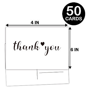 50 Thank You Postcards - Blank with Mailing Side, Thank You Cards for Weddings, Receptions, Baby or Bridal Showers, Birthdays, Graduations, Parties, Celebrations, or Special Events,4 x 6 Inches.