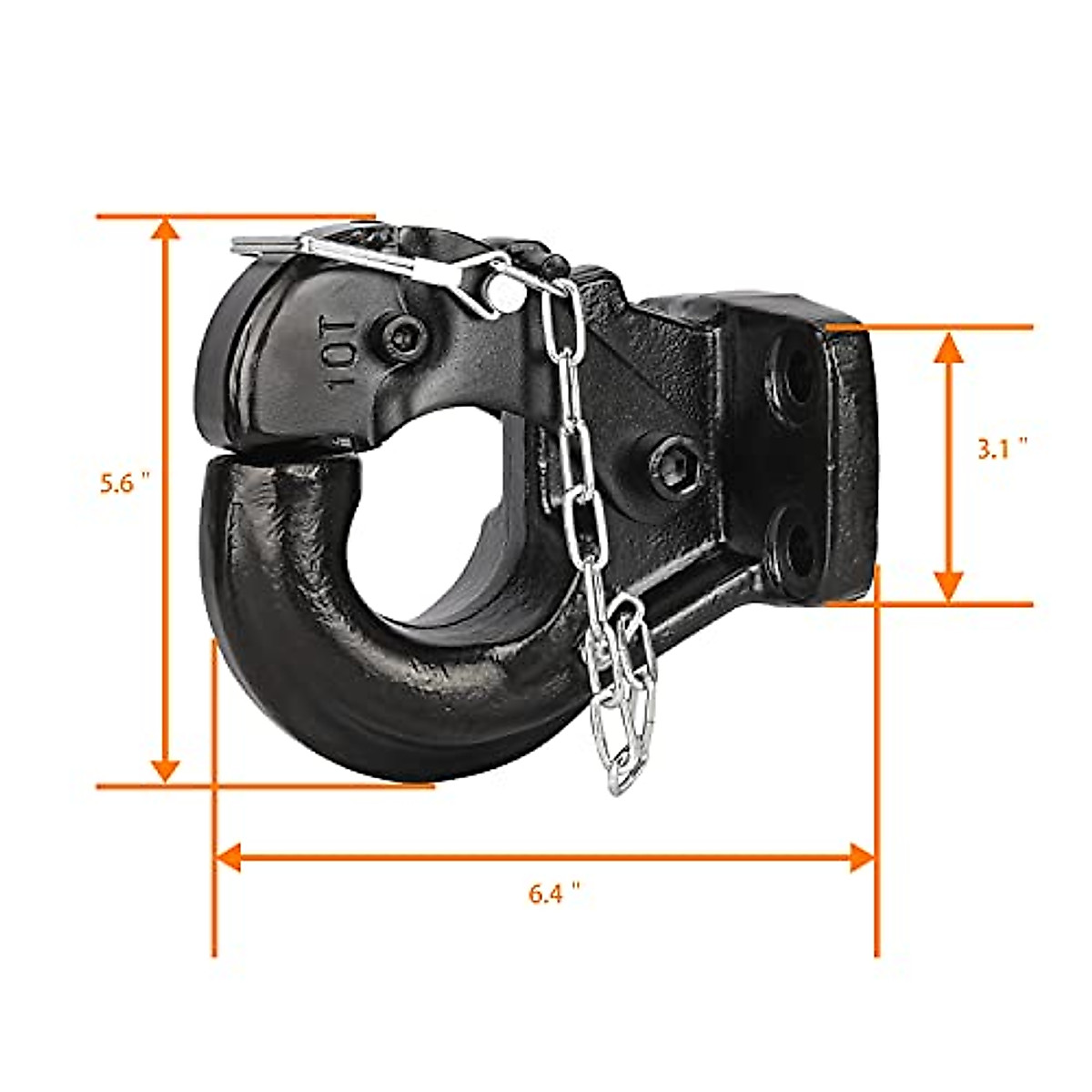 ANGCOSY 10-Ton Pintle Hook Trailer Hitches Receiver Hook for 2-1/2 Inch Lunette Ring with Mounting Kit, 20000 lbs