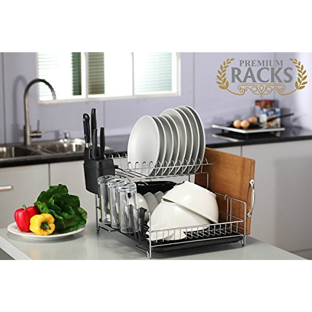 Premium Racks Professional Dish Rack - 304 Stainless Steel - Fully Customizable - Microfiber Mat Included - Modern Design - Large Capacity