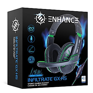 ENHANCE GX-H5 Gaming Headset with Microphone - Universal Gaming Headset for PS4, PS5, Xbox, PC, Switch with Adjustable Headband, Volume Controller, USB Sound-Isolating Earcups, Splitter Cable (Green)