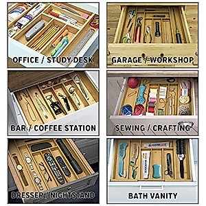 Bamboo Silverware Organizer has Double-Strength Dividers and Extra-Deep Compartments. Furniture-Grade Organic Bamboo (No MDF) Flatware Organizer. Kitchen Utensil Drawer Organizer in Beautiful Gift Box