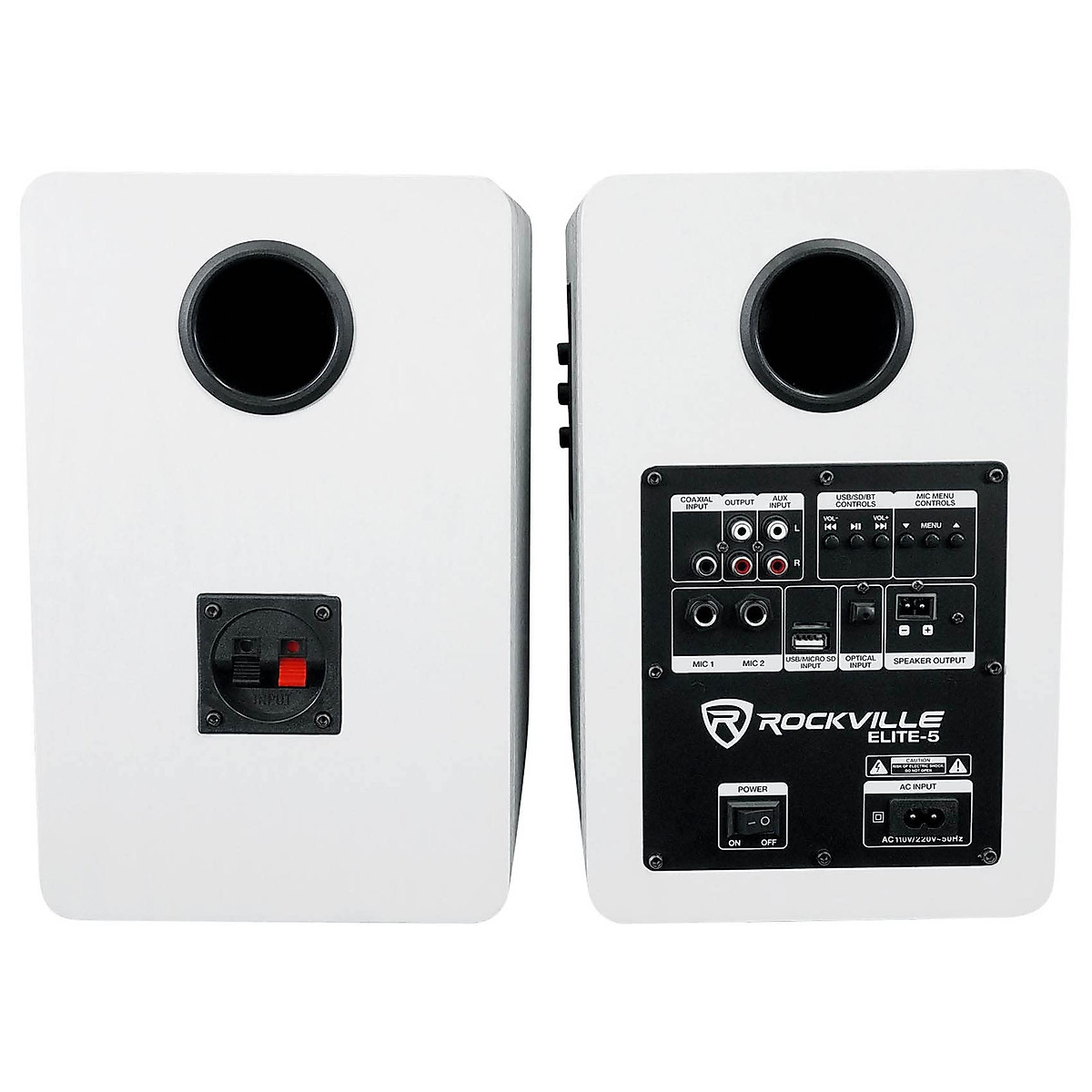 Rockville ELITE-5W White 800 wat Home Audio 5.25 inch Bluetooth Bookshelf Speakers