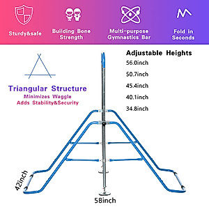 Phagatt Adjustable Height Gymnastics Horizontal Bars Children Folding Monkey Bars Child Gym Climbing Tower Kip Balance Bar (Blue)