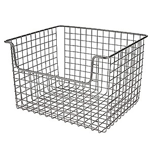 mDesign Metal Wire Food Storage Basket Organizer with Front Dip Opening for Organizing Kitchen Cabinets, Pantry Shelf, Bathroom, Laundry Room, Closets, Garage, Concerto Collection, 8 Pack - Dark Gray