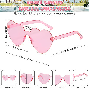 Colrea 12 Pairs Heart Sunglasses for Women Men, Trendy Heart Shaped Rimless Transparent Sunglasses, Colorful Frameeless Heart Glasses, Bachelorette Party Favors