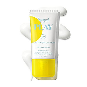 Supergoop! PLAY 100% Mineral Lotion - 1 fl oz, Pack of 2 - Broad Spectrum SPF 50 Sunscreen for Face & Body - Lightweight, Fast Absorbing, Water Resistant - With Green Algae