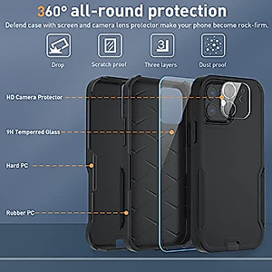Xmon for iPhone 12 case [Shockproof] [Dropproof] [Tempered Glass Screen Protector with Camera Lens Protector] Heavy Duty Phone Case Cover for Apple iPhone 12 and iPhone 12 Pro 6.1 inch (Black)