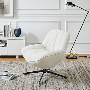 Art Leon Modern Swivel Accent Chair, Fabric upholstered Lounge Chair, Single Sofa Chair with Metal Legs, Comfy Reading Chair for Living Room Bedroom, Off White