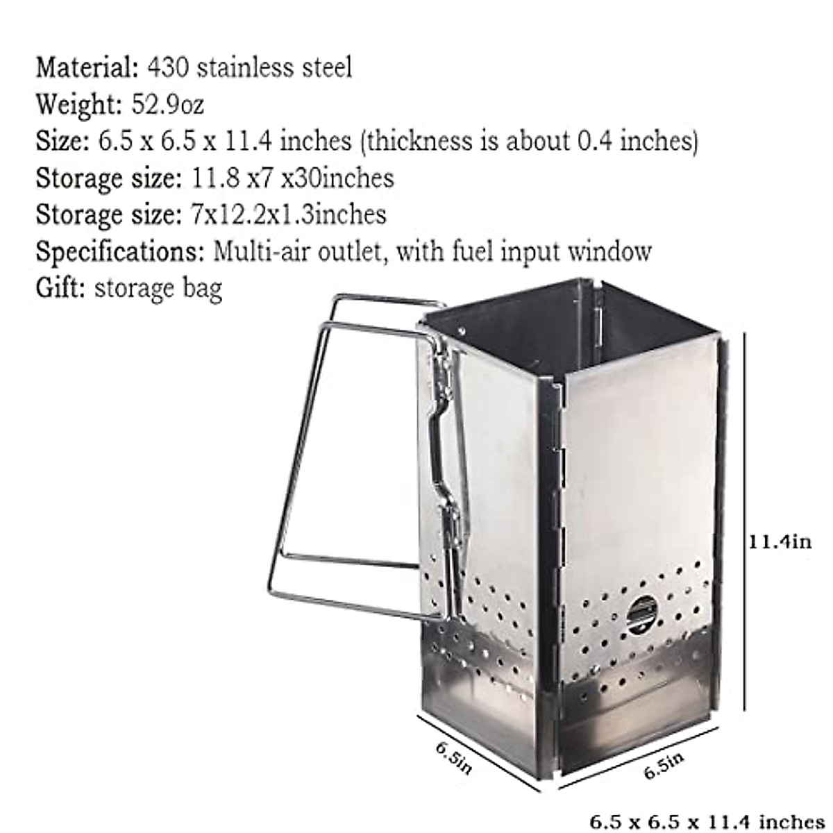 Campingmoon Foldable BBQ Grill, Portable Charcoal Grill, Stainless Steel Wood Burning Stove, Barbecue Cooking Stove for Outdoor/Garden/Camping/Picnic/Party (MT-18)