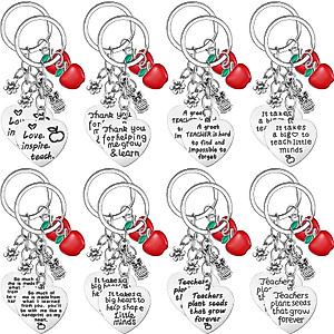 Kigeli 16 Pieces Teacher Appreciation Gift Teacher Keychain Heart Shape Pendant Key Chain Graduation Back to School Christmas Thank You Gift for Teacher