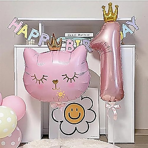 40 Inch Crown Pink Number 1 Balloons, Jumbo Light Pink Number Balloon Mylar Balloons for First Birthday, 1st Birthday Decorations Girls, Anniversary Decorations
