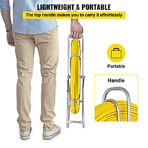 VEVOR Fish Tape Fiberglass 8MM 492FT Duct Rodder Fish Tape Continuous Fiberglass Tape Wire Cable Running with Cage and Wheel Stand