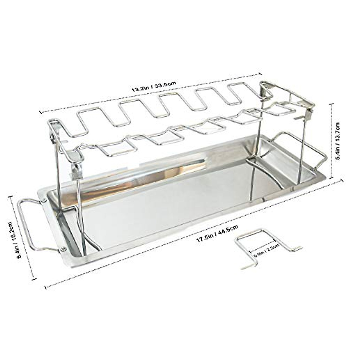 Chicken Leg Rack for Grill, Smoker or Oven; Great for Chicken Legs, Wings, or Drumsticks; Stainless Steel; Non-Toxic Drumstick Holder; Comes in a Box with Grill Drip Pan for Vegetables and Grill Tongs